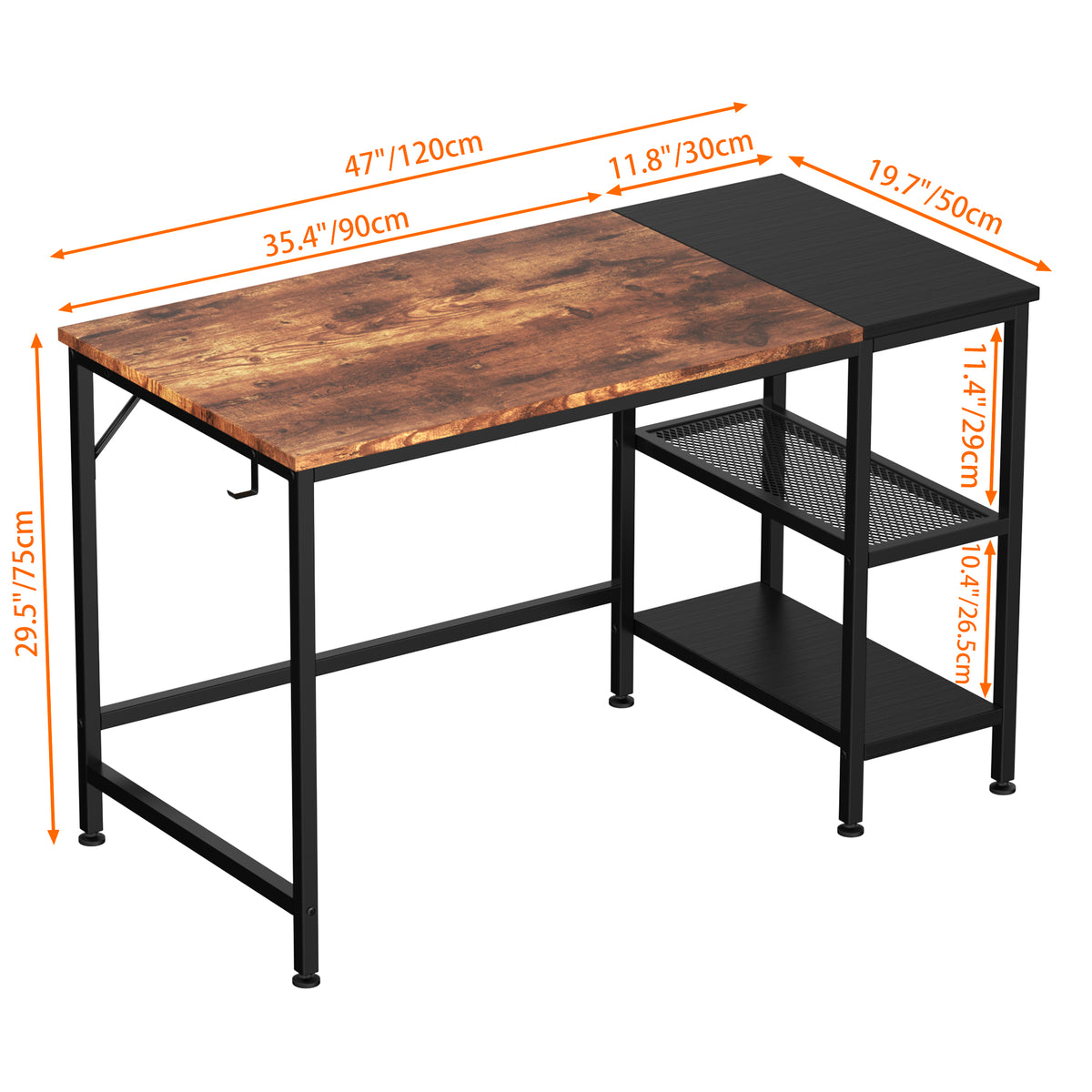 HOMIDEC Office Desk, Computer Desk With Bookshelf PC Study Writing Des ...